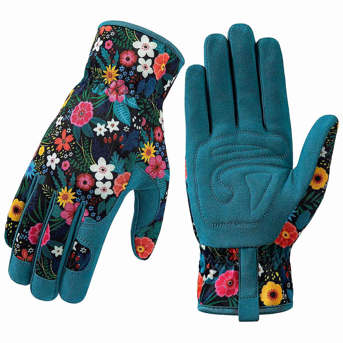 Trifabricy Garden Gloves for Women - Breathable leather Floral Gardening Gloves with Grip, Thorn-Proof Puncture-Resistant Work Gloves for Weeding, Digging, Planting, Raking and Pruning, Green Flower