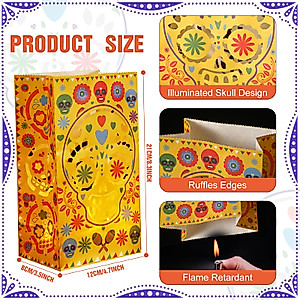 Ireer 30 Pieces Halloween Day of The Dead Luminary Bags Dia De Los Muertos Candy Bags Flame Resistant Candle Bags Sugar Skull Gift Goodie Bags for Mexican Fiesta Halloween Party Favors Supplies