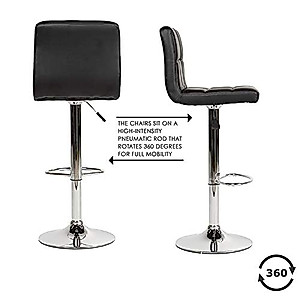 BestOffice Bar Stool Barstools Bar Chairs Counter Height Adjustable Swivel Stool with Back PU Leather Kitchen Counter Stools Set of 2 Dining Chairs (Black)
