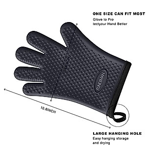 Kitchen Oven Gloves,Silicone and Cotton Double-Handle Hot Food Right on Your Grill Fryer,Layer Heat Resistant Oven Mitts/BBQ Gloves/Grill Gloves-Perfect for Baking and Grilling,10.8x7.7inches,Black
