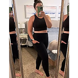 HeyNuts Leggings with Pockets for Women, High Waisted 7/8 Leggings Tummy Control Compression Workout Buttery Soft Pants 25'' Black M(8/10)