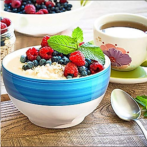 REOMORE Large Cereal Bowls Soup Bowls - 25 oz Ceramic Bowls for Rice, Breakfast, Ramen, Serving Bowls Set for Kitchen - Dishwasher & Microwave Safe Bowls Set of 6, Assorted Blue