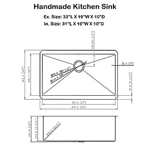 33 Black Undermount Kitchen Sink, 33x19x10 Inch 16 Gauge Black Stainless Steel Single Bowl Workstation Kitchen Sinks With Accessories BL34