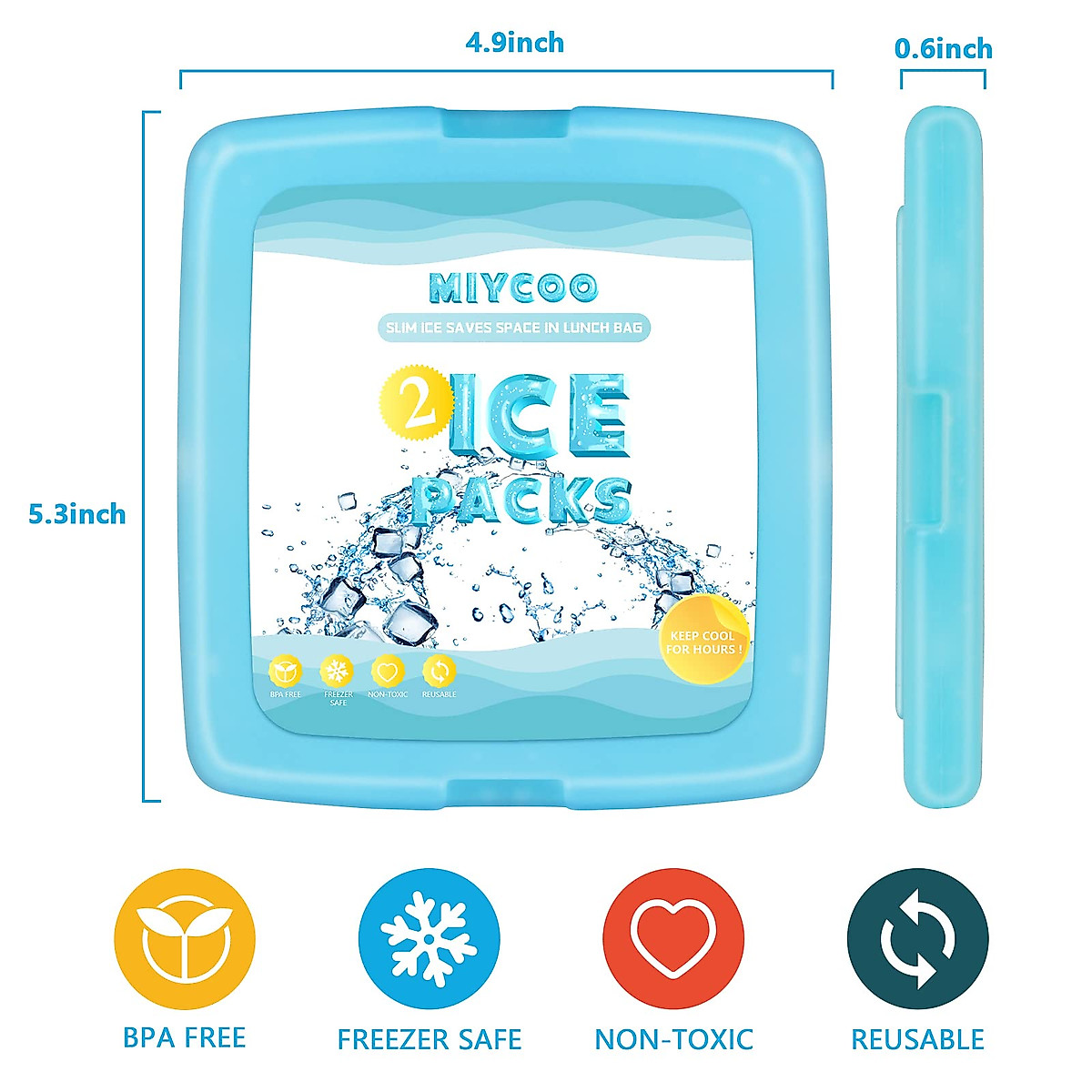 Cool Coolers Reusable ice Packs for Lunch Bags & Lunch Box - ice Packs for Cooler - MIYCOO