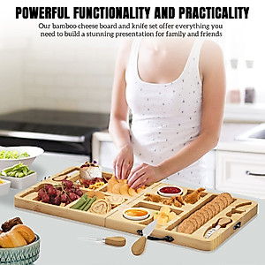 Fccabin Travel Charcuterie Boards, Cheese Board Folding Outdoor Picnic Cheese Tray Set with Knife Cutting Boards Foldable Serving Platter for Family Gathering Holiday Wedding House Warming Gifts