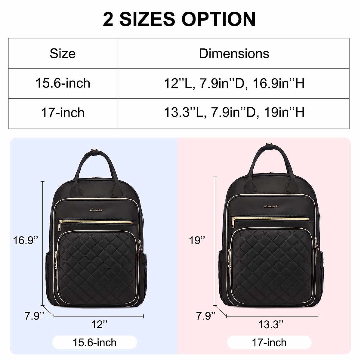 LOVEVOOK Laptop Backpack for Women, 17.3 Inch, Water Resistant, Lightweight, USB Charging, Quilted Commuter Backpack, Black