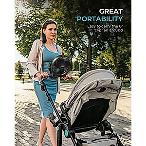 xasla 10000mAh Portable Clip on Fan, 8 inch Rechargeable Battery Operated Fan, 24 Hours Work Time, Quiet USB Fan, 4 Speeds Personal Fan, Ideal for Outdoor Camping Golf Cart Home Office Black