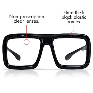 Skeleteen Black Oversized Thick Glasses – Shiny Square Frame Old Man Nerd Costume Accessory Clear Lens Spectacles for Adults and Children