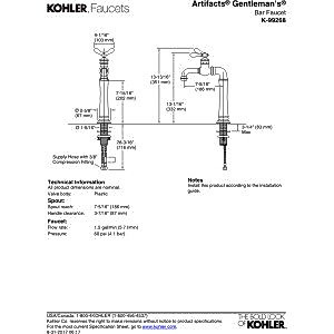 KOHLER K-99268-VS Artifacts Gentleman's Bar Sink Faucet, Vibrant Stainless, Single Handle, Prep Faucet, Secondary Faucet, Single Hole Installation, Entertainment Faucet