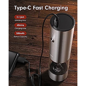 [Upgraded Larger Capacity] Electric Salt and Pepper Grinder Set Rechargeable with LED lights - Stainless Steel Automatic Pepper Grinder and Salt Grinder Refillable with 6 Adjustable Coarseness