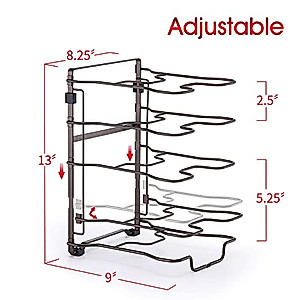 Simple Trending Adjustable Pan and Pot Lid Organizer Rack Holder, Kitchen Counter and Cabinet Organizer, Bronze