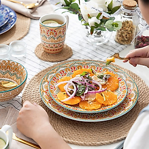 vancasso Mandala Dinnerware Sets 16 Pieces Porcelain Dinner Set for 4 Boho Plates and Bowls Dish Set with 10.5in Dinner Plates, 8in Dessert Plates, 6in Bowls and 13oz Mugs