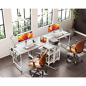 ODK Small L Shaped Computer Desk, 40 Inch Corner Desk with Reversible Storage Shelves & PC Stand for Home Office Workstation, Modern Simple Writing Study Table with Storage Bag for Small Space, White