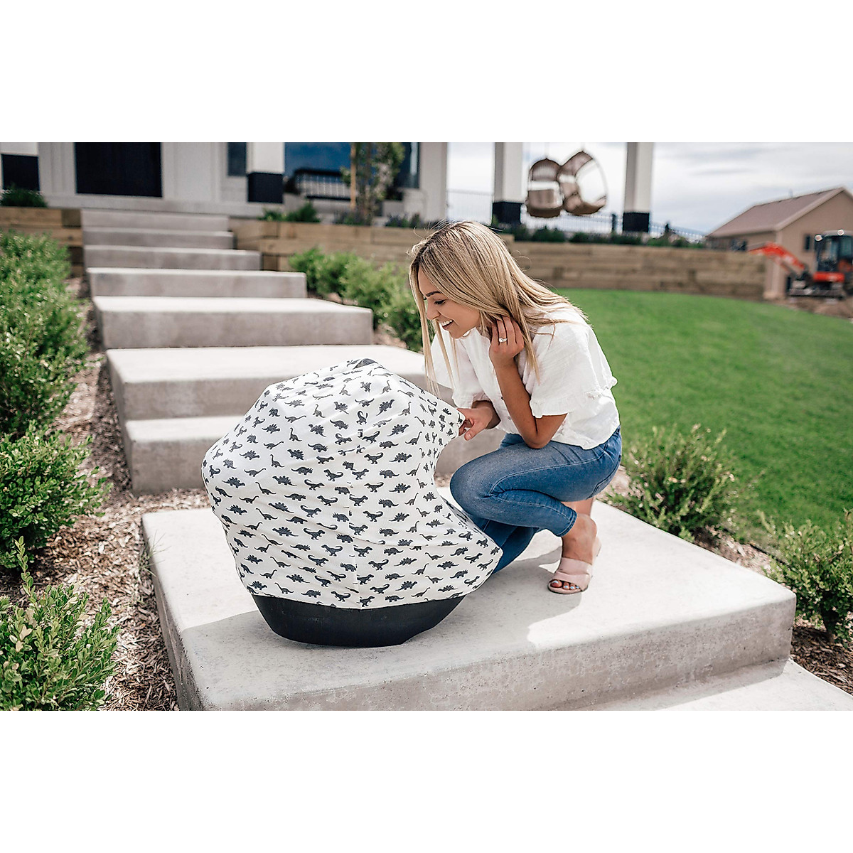 Baby Car Seat Cover Canopy and Nursing Cover Multi-Use Stretchy 5 in 1 Gift Dinos "Wild" by Copper Pearl