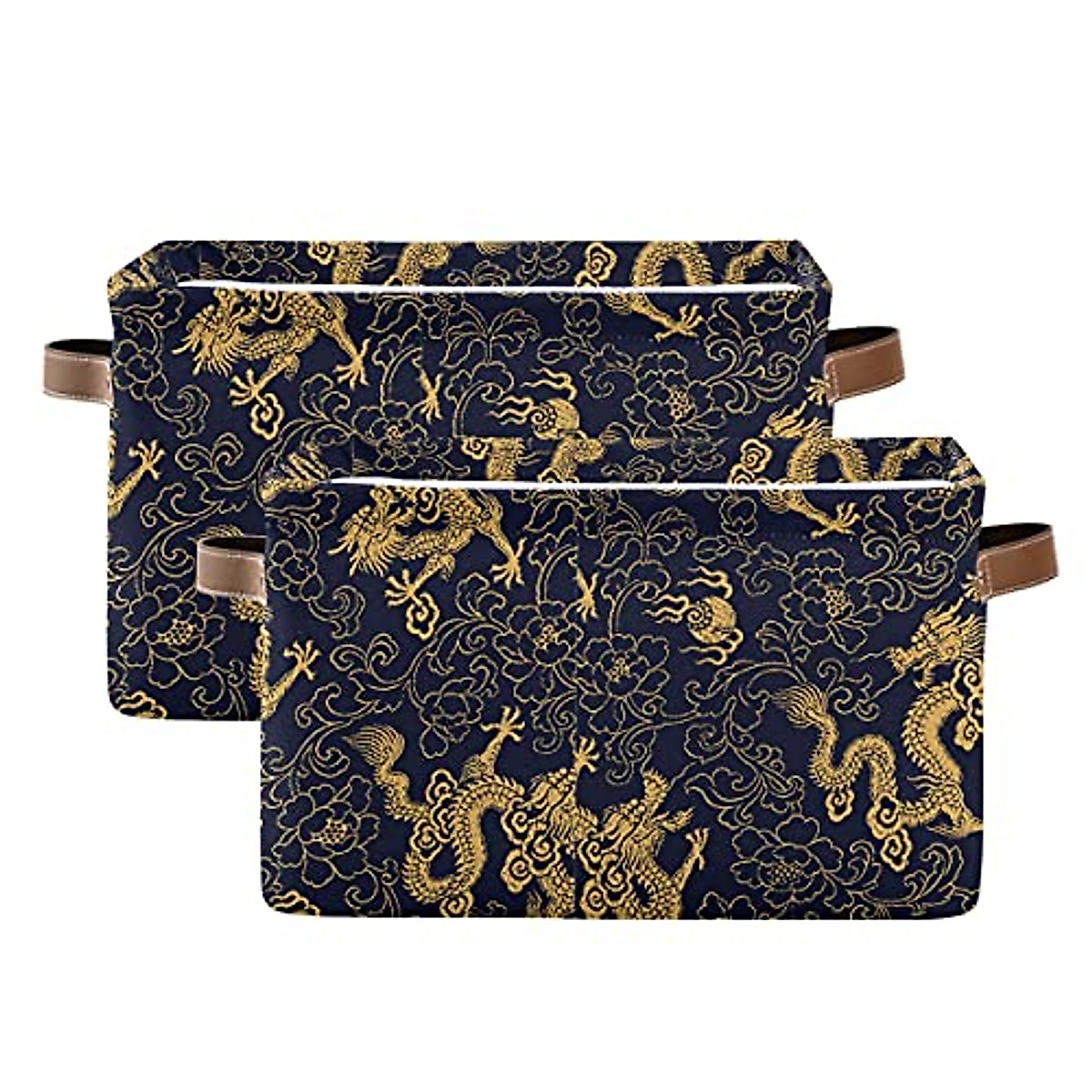 TropicalLife Rectangular Storage Bin Cube Oriental Animal Dragon Foldable Organizer Basket with Handles, Chinese Flower Floral Collapsible Storage Box for Kids Toy Shelf Closet Nursery