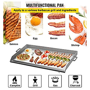 VEVOR Stainless Steel Griddle,32" X 17" Universal Flat Top Rectangular Plate, BBQ Charcoal/Gas Grill with 2 Handles and Grease Groove with Hole，Grills for Camping, Tailgating and Parties