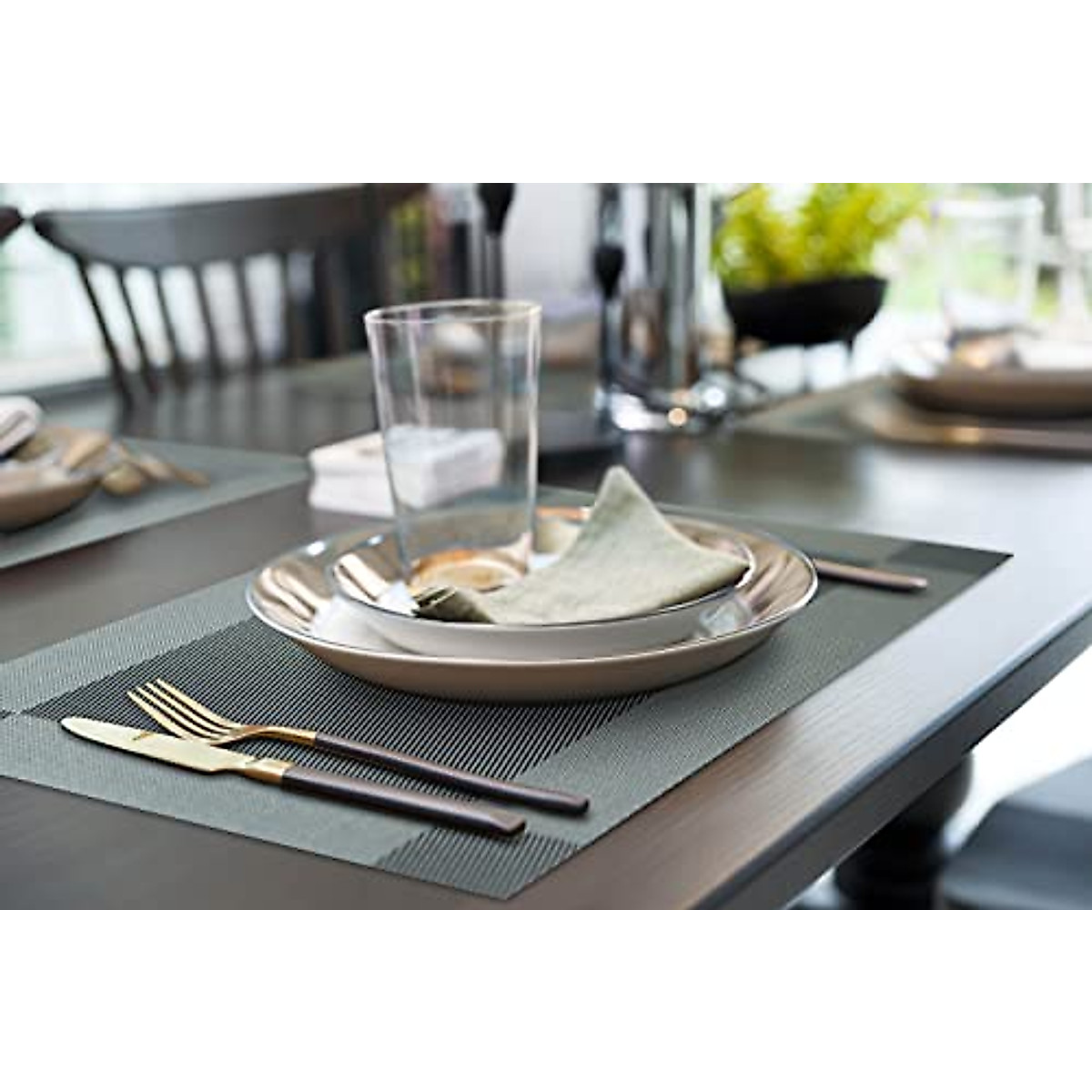 More Décor Dining Table Placemats, Washable Heat-Resistant PVC Vinyl Table Mats for Dining Room and Kitchen, Anti-Slip - Set of 6 - Grey