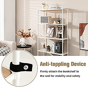 Giantex 5-Tier Industrial Bookshelf White - 61" Tall Open Display Shelving Rack with Anti-toppling Device, Adjustable Feet, Freestanding Storage Shelf for Living Room, Kitchen, Office, Bedroom