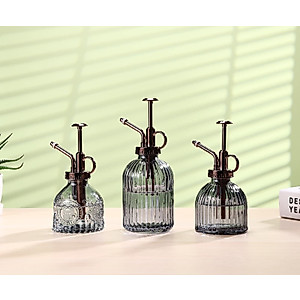 Aebor Glass Plant Mister Spray Bottle, 6.5" Green Glass Water Spray Bottle with Gold Top Pump Small Watering Can, Small Plant Sprayer Mister for Indoor Outdoor House Plant (Gray+Bronze A)