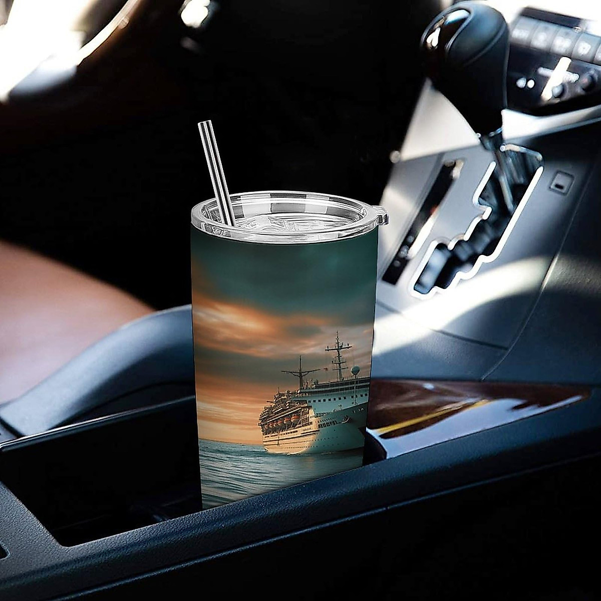 20 Oz Tumbler With Straw Leak Proof Thermos Cup, Cruise Ship Stainless Steel Insulated Travel Coffee Mug Fit for Car Cup Holder