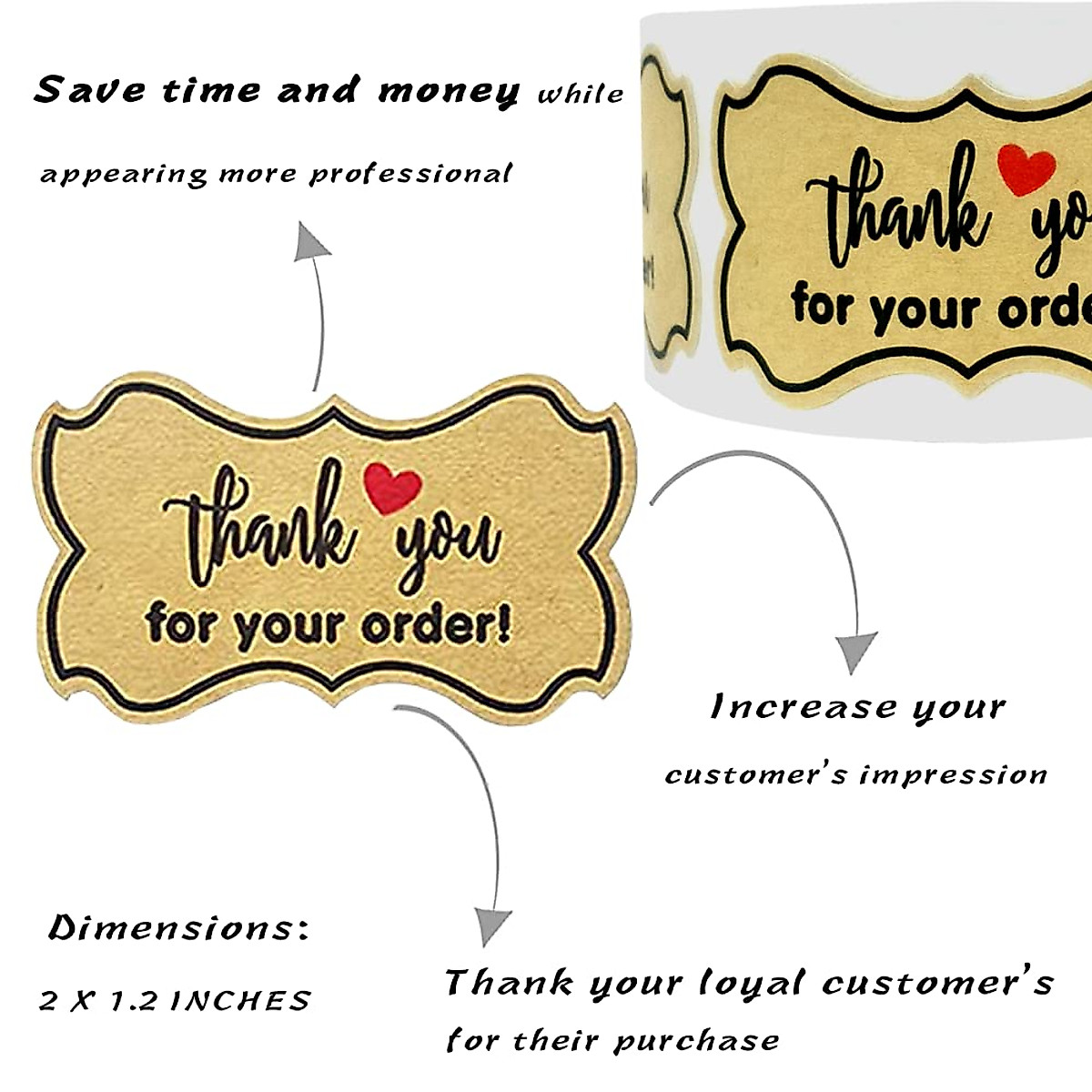 Thank You for Your Order Stickers, ROJMHS Thank You for Purchasing Stickers, Kraft Paper Thank You Stickers 2 inch Roll, Small Business Labels for Packaging(600pcs)