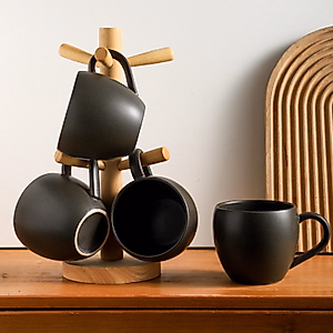 Tikooere Coffee Mugs Set of 4, Ceramic 16 oz Coffee Cups for Tea, Milk, Cereal, Cappuccino, Porcelain Latte Cups with Large Handle, Stoneware Coffee Mugs for Christmas Housewarming Gifts, Black