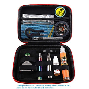 Wolfteeth 8 inch Vapor Case Black Hard Shell Vapor Pouches Supplies Organized Accessories Vape Bag Fits Coils Tank Holder Vaporizer Holster Valentines Day Gifts (Empty Case Only) Red Zipper 1226