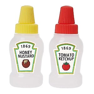 U&S 2pcs 25ml/0.84oz Mini Ketchup Bottle Condiment Squeeze Bottles Honey Mustard Squeezable Jar Portable Sauce Container for School Office Worker Bento Box BBQ, Yellow,red