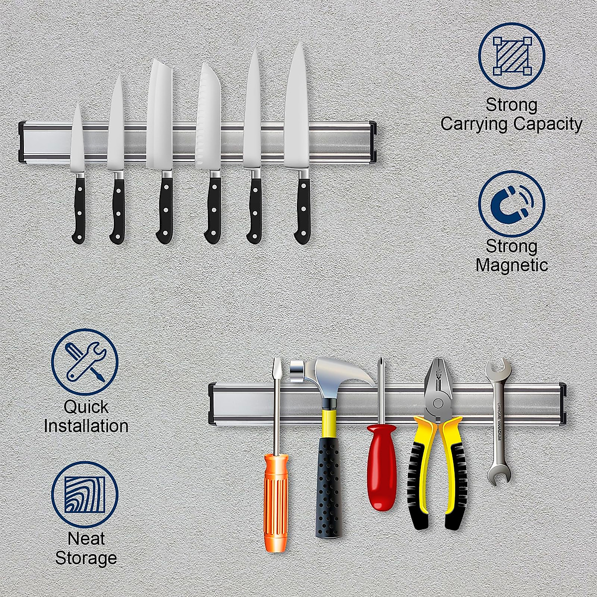 YIANSOL Magnetic Knife Holder for Wall 12 Inch Metal Knife Magnetic Strip Kitchen Magnet Knife Holder Strip Wall Mount Magnetic Knife Rack Knife Bar for Kitchen Utensil Holder & Tool Holder (12 Inch)