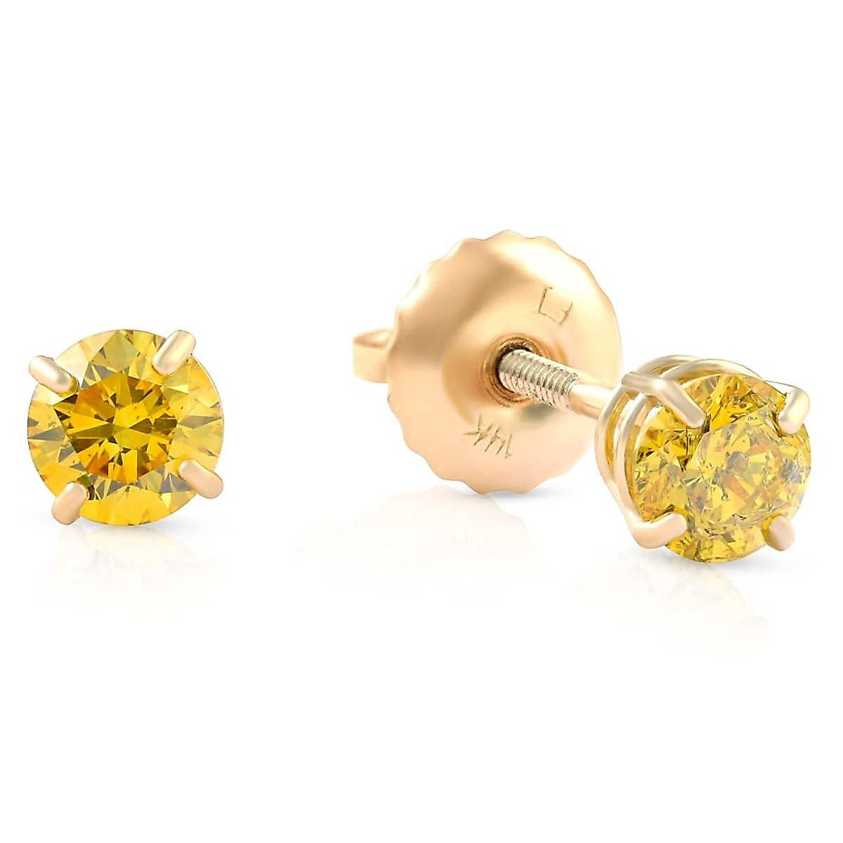 1/2ct Fancy Yellow Diamond Studs 14K Yellow Gold Screw Back Lab Grown Earrings
