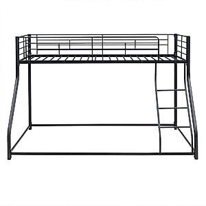 WADRI Metal Floor Bunk Bed with Ladder, Twin XL Over Queen Bunk Bed with Safety Guard Rails, Heavy Duty Metal Bed Frame for Kids Teens Adults Bedroom, Easy Assembly
