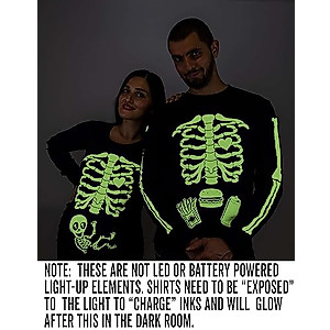 Men's Glow in The Dark Skeleton Ribcage Long Sleeve Shirt Halloween Costume Glowing tee (Mens X-Large)