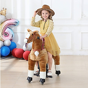 JoJoPooNy Ride on Horse Toy, Kids Ride on Toy for 6-14 Years Old, Premium Riding Horse Plush Animal Toy, Walking Horse Toy with Wheels (36 Inch Height)