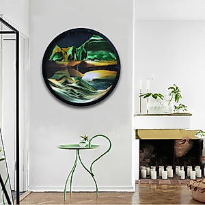 TBBA Moving Sand Art Picture Round Frame Sandscapes, Wall Decor Hanging Decorations Wall Sculptures, 360 degree Rotation for Home Bedroom Bathroom Kitchen Garden 44CM