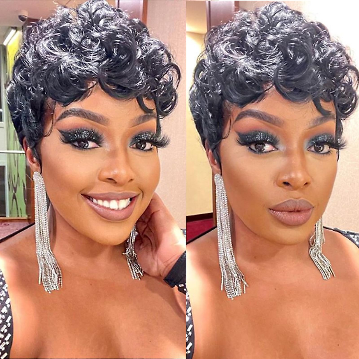 VCK Short Human Hair Wigs for Black Women Short Curly Human Hair Wigs Pixie Cut Wigs for Black Women Black Wigs Brazilian Remy Human Hair Glueless Full Machine Made