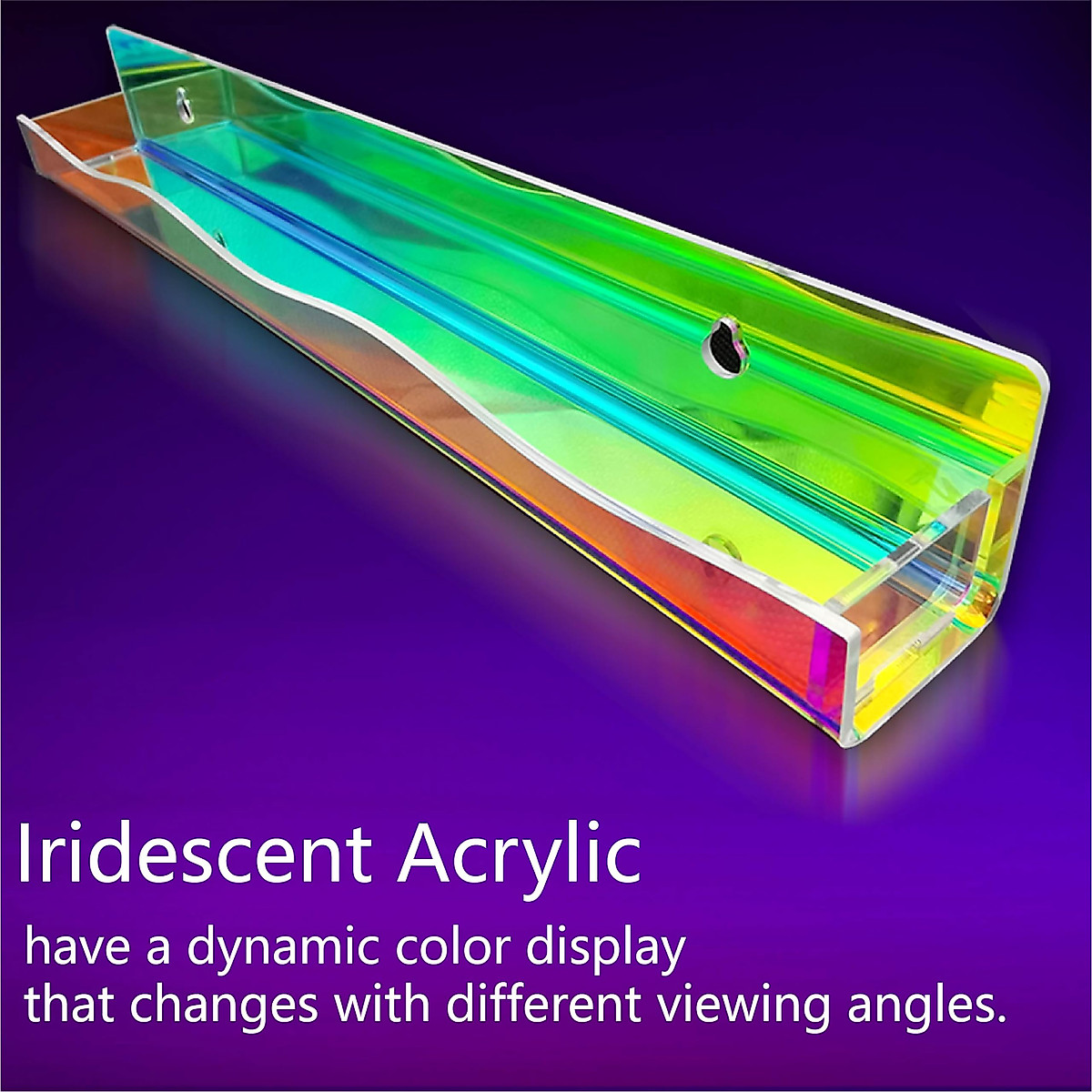 YMVV 15" Nail Polish Rack Wall Mounted Shelf,6 Pack Clear Rainbow Iridescent Acrylic Organizer Nail Supplies for Nail Techs,Great Display for Salons Retailers