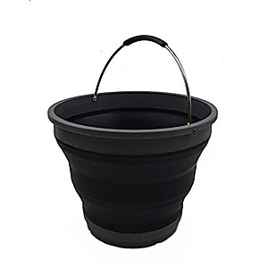 SAMMART 10L/2.6 Gallon Collapsible Plastic Bucket - Foldable Round Tub - Portable Fishing Water Pail - Space Saving Outdoor Waterpot, Size 31cm Dia (1, Grey/Black)