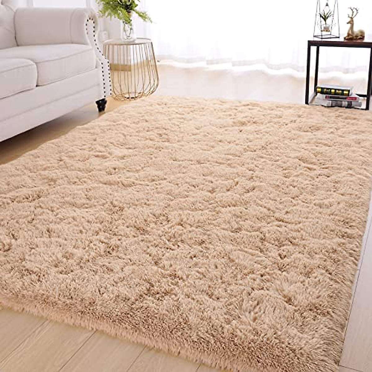 Balacho Modern Soft Shaggy Rugs Fluffy Bedroom Carpet 4x6 Feet Beige, Indoor Shag Fuzzy Area Rug for Living Room Nursery Girls Dorm Apartment Plush Decor, Kids Anti-Skid Play Floor Mat