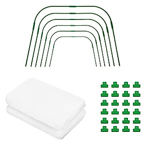 6PCS 25.6 x 31.5 in Garden Hoops, Greenhouse Hoops Kit with 24.6 x 8.2 ft Garden Mesh Cover Net & 24pcs Clips for Vegetable Flowers Fruits Plants Greenhouse Protection from Birds Animals