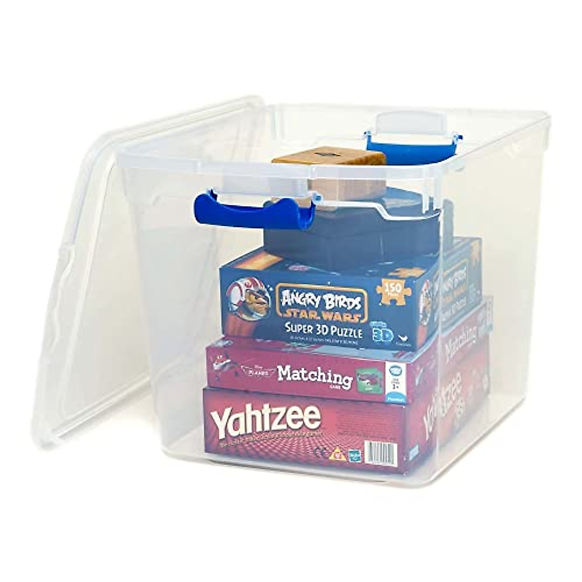 HOMZ Heavy Duty Modular Clear Plastic Stackable Storage Tote Containers with Latching and Locking Lids, 31 Quart Capacity, 4 Pack