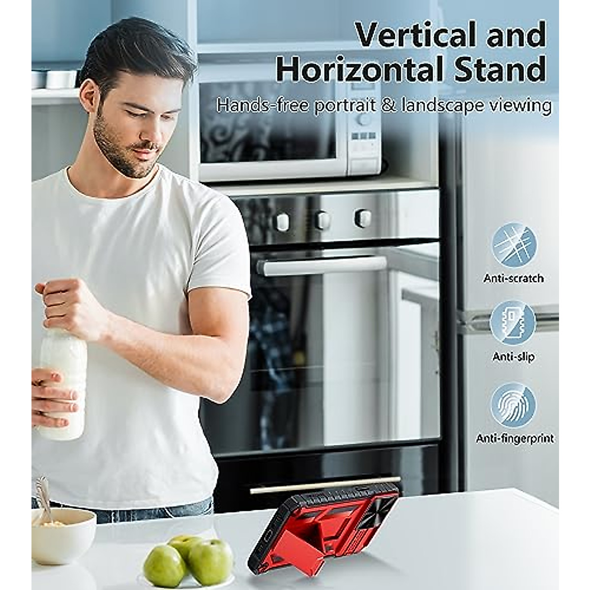 FNTCASE for iPhone 15-Pro-Max Case: Military Grade Drop & Shock Protection Cell Phone Cover with Kickstand & Slide | Rugged Protective Bumper Tough Protector Cases for 15 Pro Max 6.7'' - Red