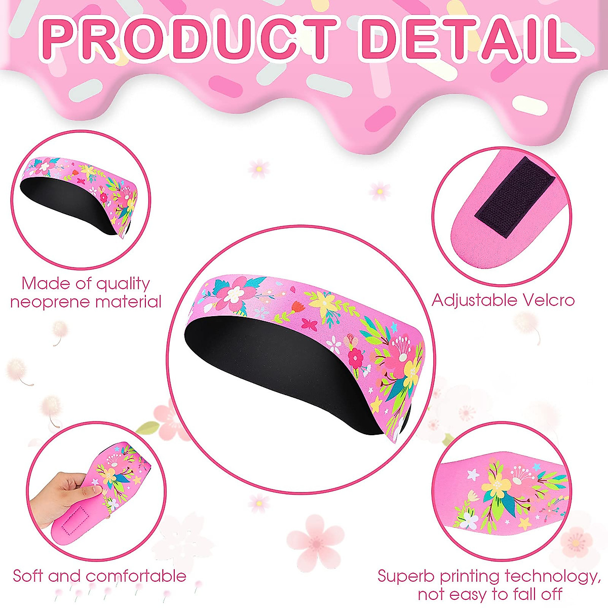 HESTYA Swimming Headband for Kids, 4 Pieces Adjustable Neoprene Swim Band Ear Protection, Cute Cartoon Head Ear Bands (Swan, Flamingo, Flower, Unicorn)