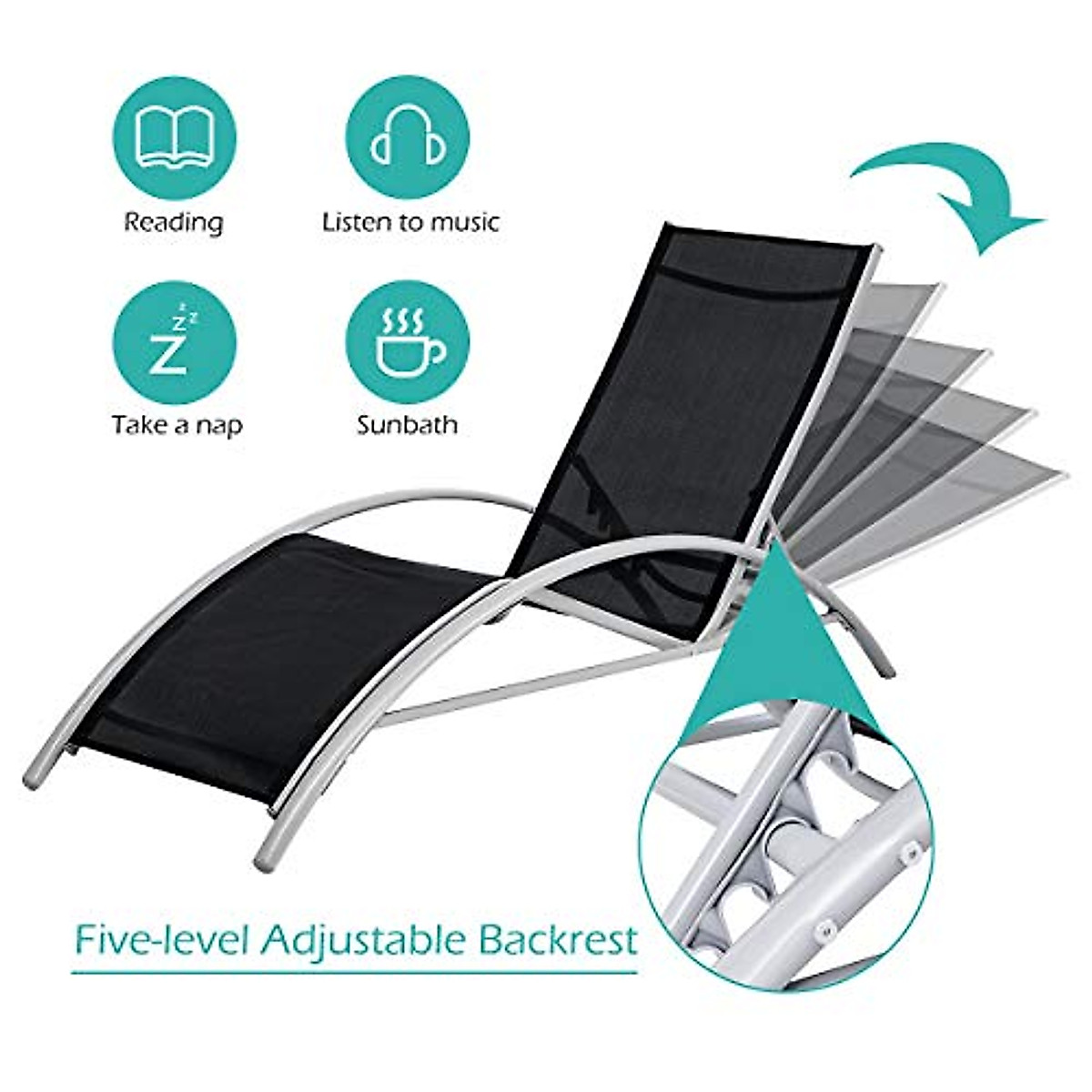 Safstar Patio Chaise Lounge Set Outdoor 3-Piece Furniture, Backyard Poolside Chairs for All Weather