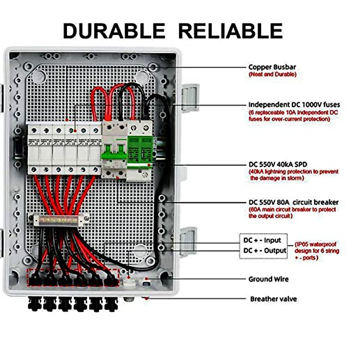 8 String PV Combiner Box with 10A Rated Current 80A Solar DC Breaker Arreste and Solar Connector for Solar Panels