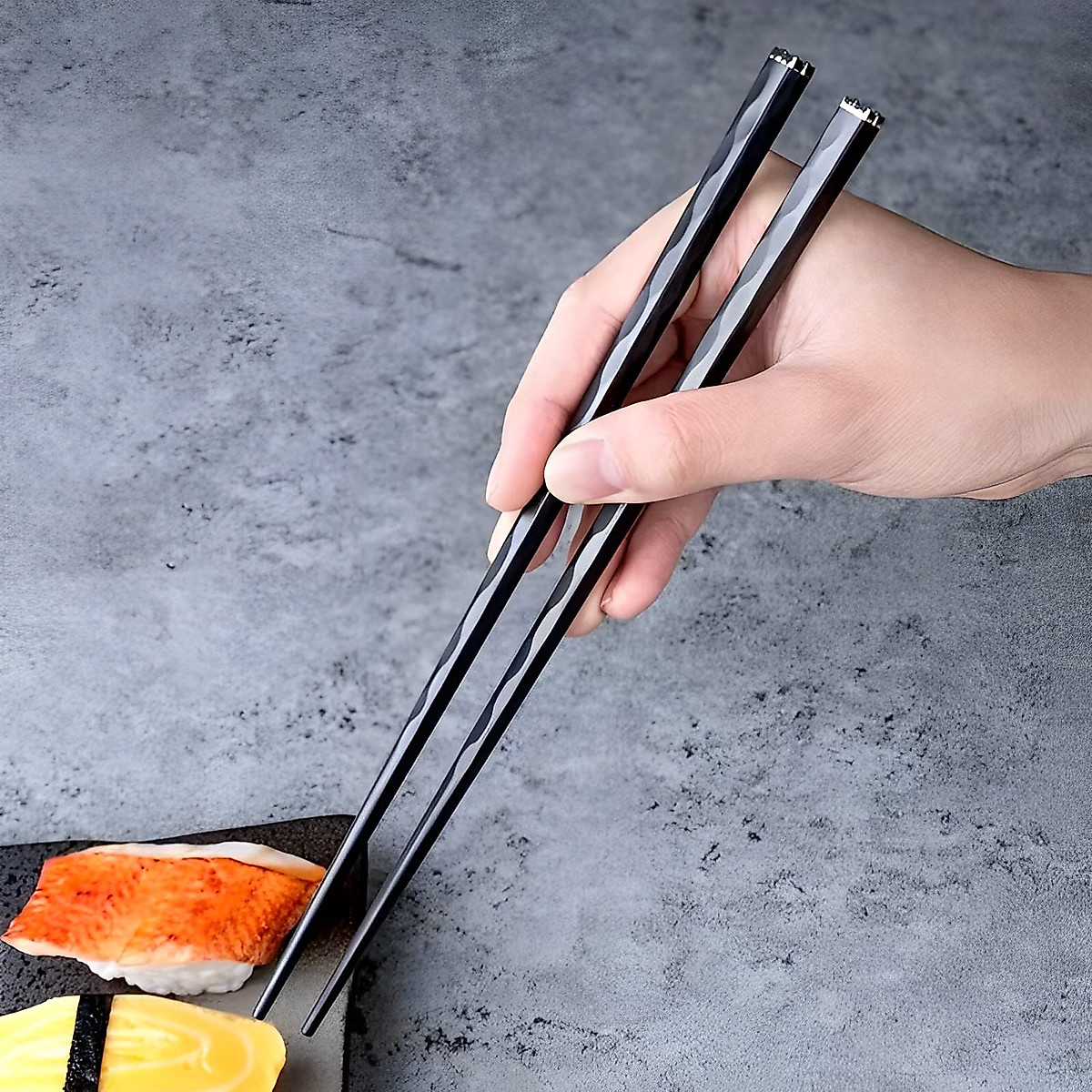 5 Pairs for Chopsticks Reusable, Fiberglass Chopsticks, Common Asian Home Gadgets, 9.56 Inch - Black, for Cooking Chopsticks, Non-Slip Lightweight and Easy to Use