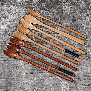 Honey Dipper Stick -Natural Wood Long Handle Spoons for Coffee, Tea Stirring Spoons -Dessert Iced Tea Cocktail Mixing Spoons for Home Kitchen -Chef Tasting Spoons