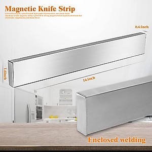 16 Inch Stainless Steel Magnetic Knife Holder for Wall, No Drilling Magnetic Knife Strip with Adhesive for Kitchen Utensil Holder, Art Supply Organizer & Tool Holder