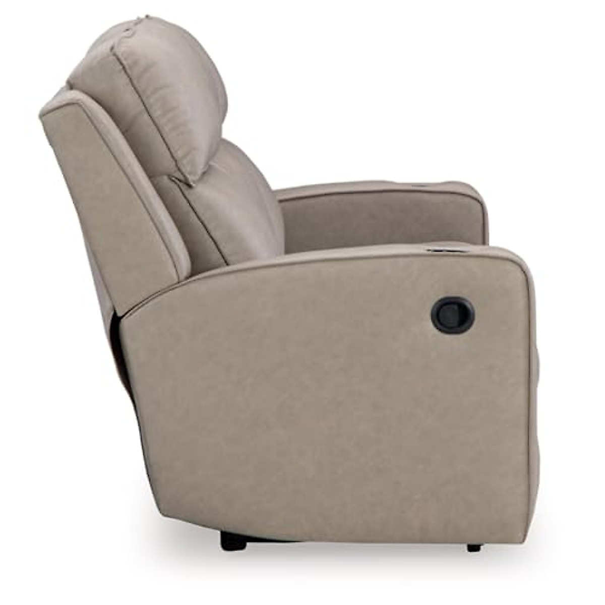 Signature Design by Ashley Lavenhorne Contemporary Faux Leather Manual Reclining Sofa with Drop Down Table, Cup Holders and USB Ports, Beige