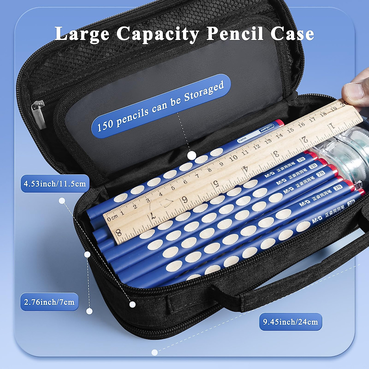 M&G Big Capacity Pencil Case, Large Capacity Pencil Pouch Multi-Slot Pencil Case Organizer, Portable Big Pencil Bags with Zipper for Makeup Brush Teen Boys Girls Office (Black)