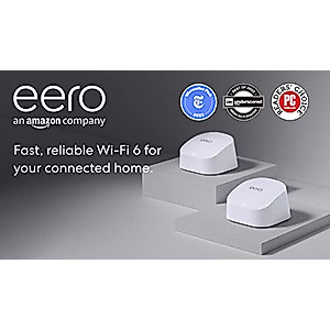 Amazon eero 6 mesh Wi-Fi system | Supports speeds up to 500 mbps | Connect to Alexa | Coverage up to 3,000 sq. ft. | 2-pack, one router + one extender, 2020 release